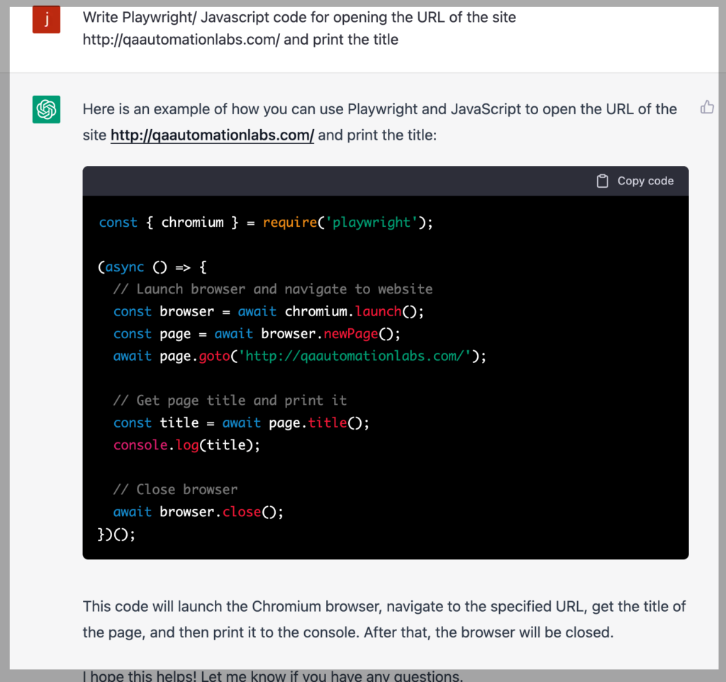 Is Chatgpt Really Helpful In Generating Playwright Code Qa Automation Labs